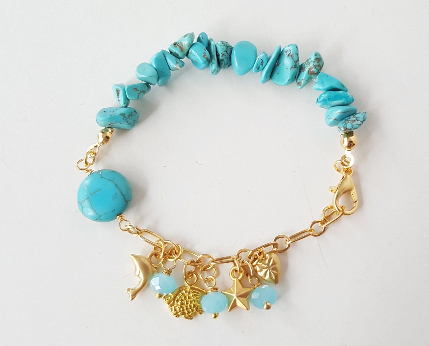 Turquoise Beads Bracelet, Gold Turquoise Bracelet, Natural Stones ...