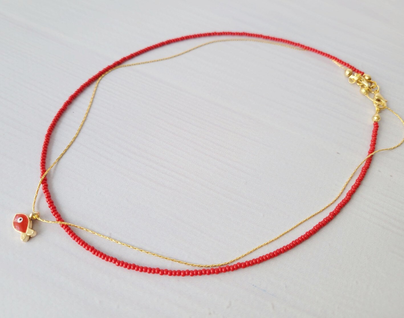 Little Red Fish Necklace, Good Luck Jewelry, Red Beaded Necklace ...