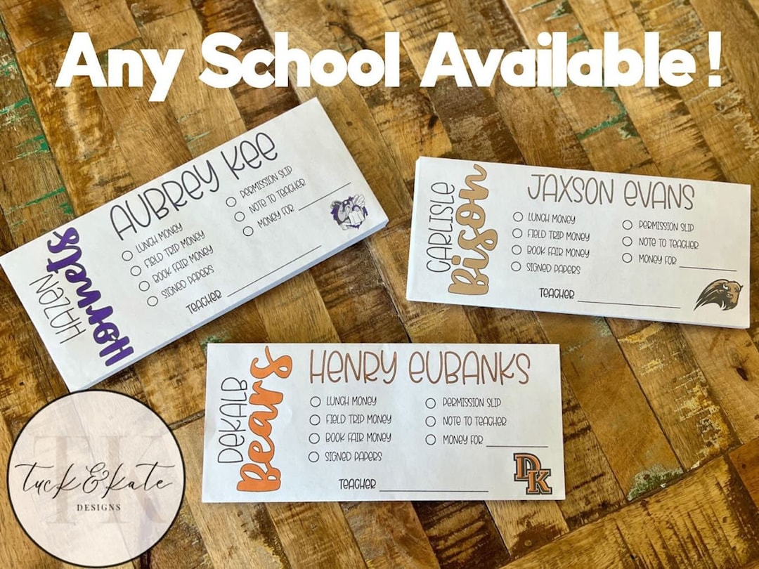 Mascot School Money Envelope, Back to School Envelope, Personalized ...