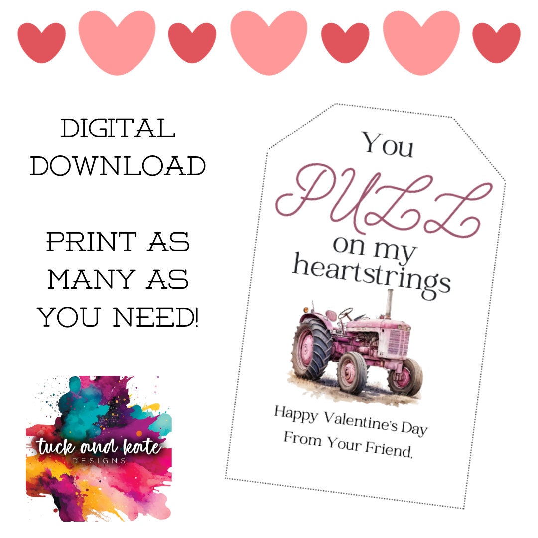 Pink Tractor Valentines, Valentines Day Card, Digital Download, Farm ...
