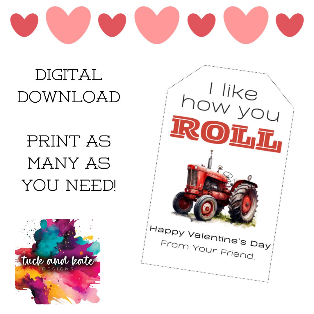 Red Tractor Valentines, Valentines Day Card, Digital Download, Farm ...