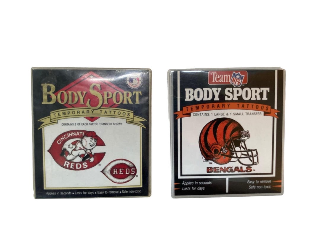 Vintage Cincinnati Reds Bengals Temporary Tattoos Deadstock NIP 90s MLB ...