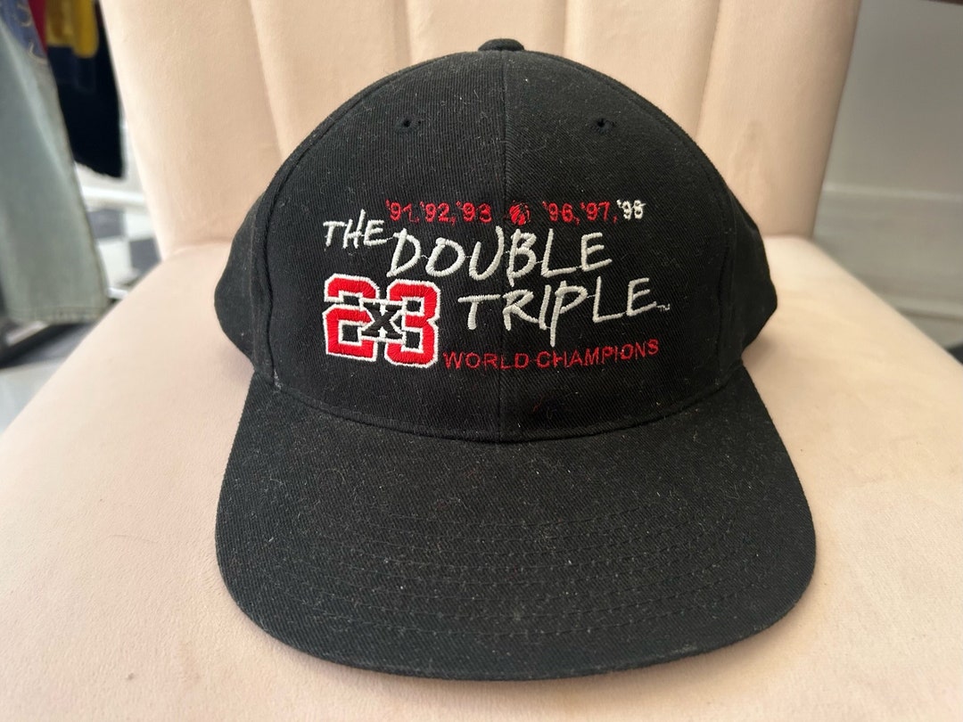 Vintage Chicago Bulls Double Triple Three-peat Hat Cap Adult OSFA 90s ...