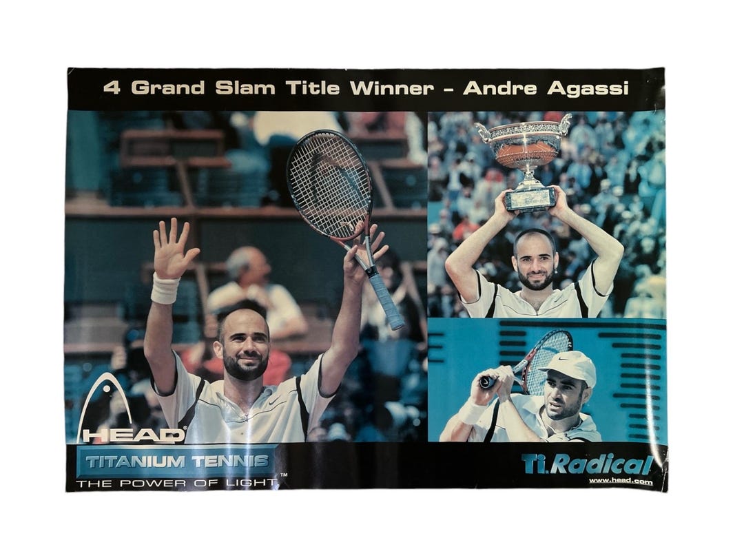Vintage Andre Agassi Tennis Poster 1999 90s GUC Head Brand Grand Slam ...
