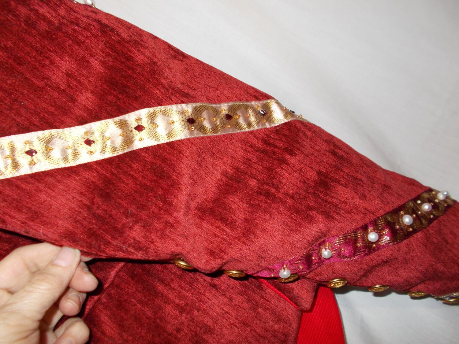 Male Doublet of Deep Red Velvet With Hand Sewn Freshwater Pearls and ...