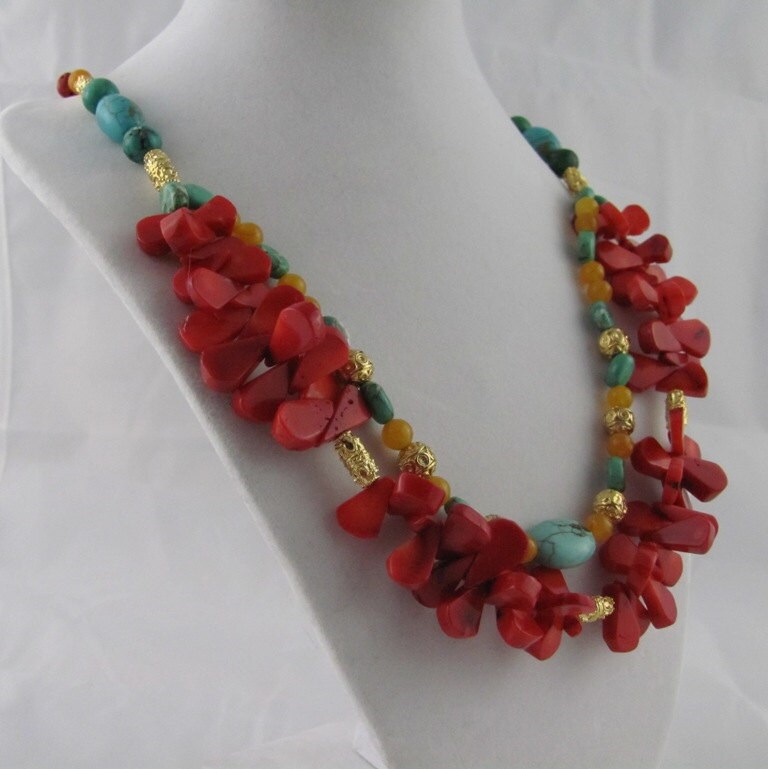 Bright Red Coral Blue Turquoise Yellow Agate and Gold Accent - Etsy