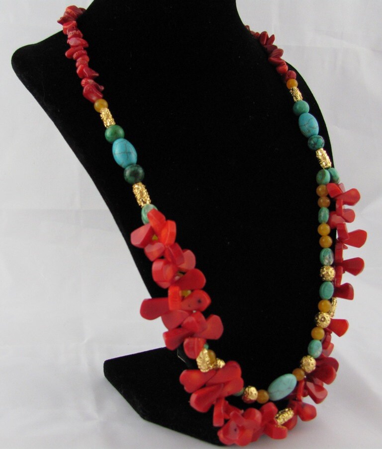 Bright Red Coral Blue Turquoise Yellow Agate and Gold Accent - Etsy