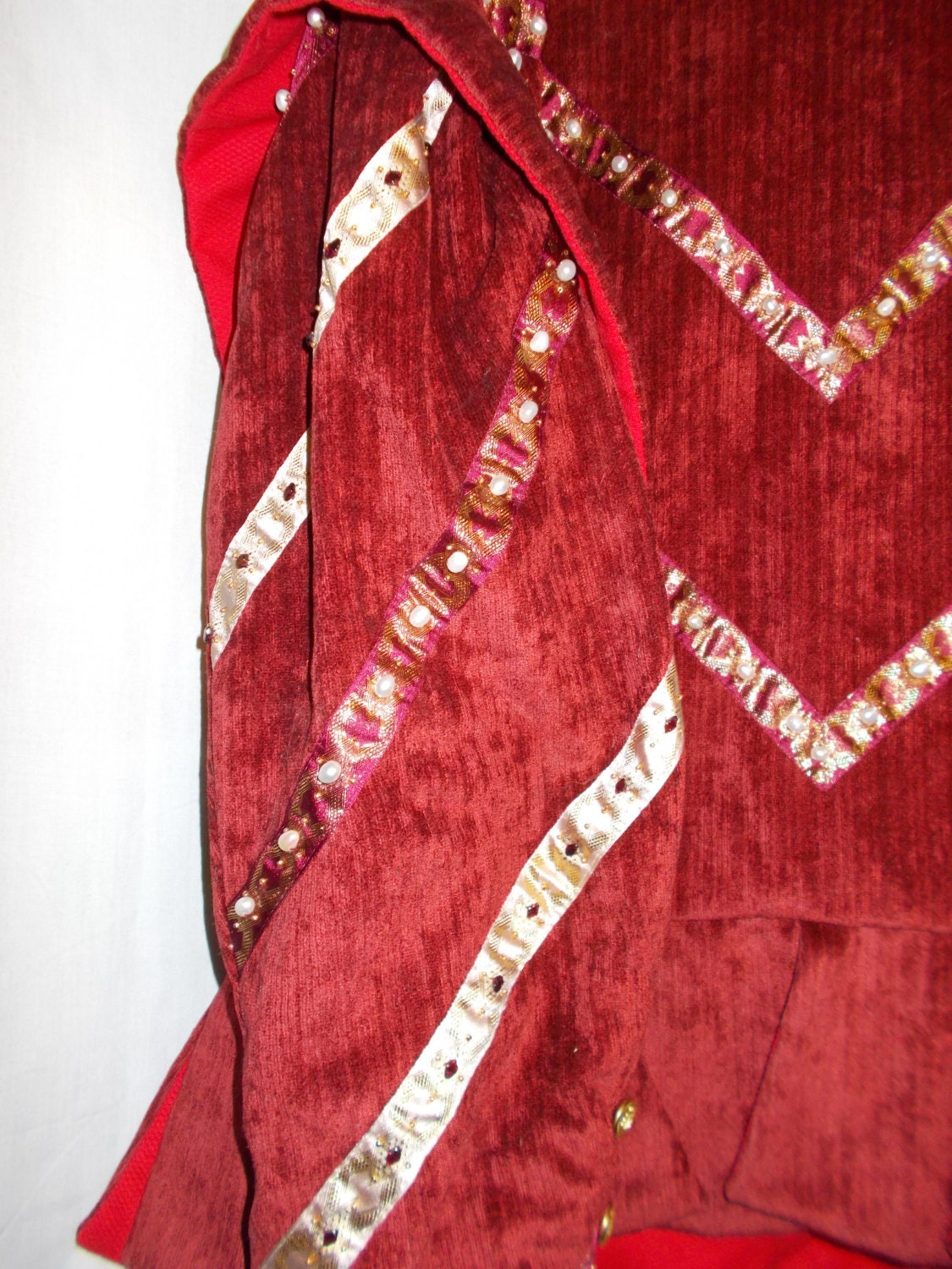 Male Doublet of Deep Red Velvet With Hand Sewn Freshwater Pearls and ...