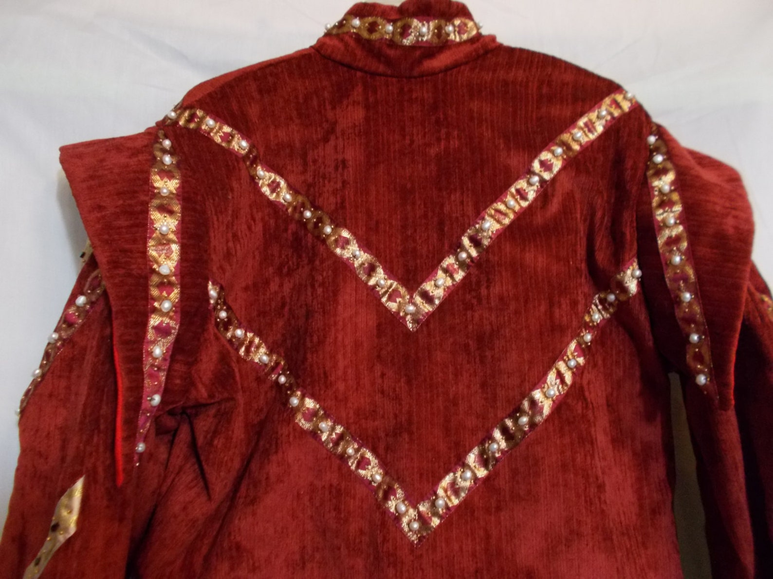 Male Doublet of Deep Red Velvet With Hand Sewn Freshwater Pearls and ...