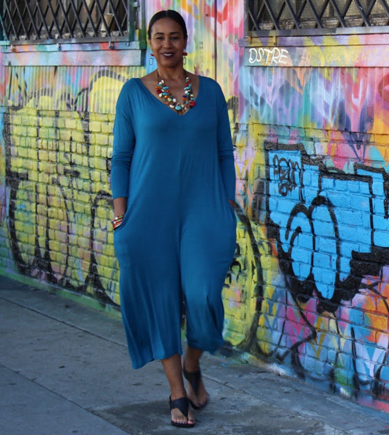 Plus Size Cropped Wide Leg Jumpsuit Long Sleeve V Neck Jersey Romper - Etsy