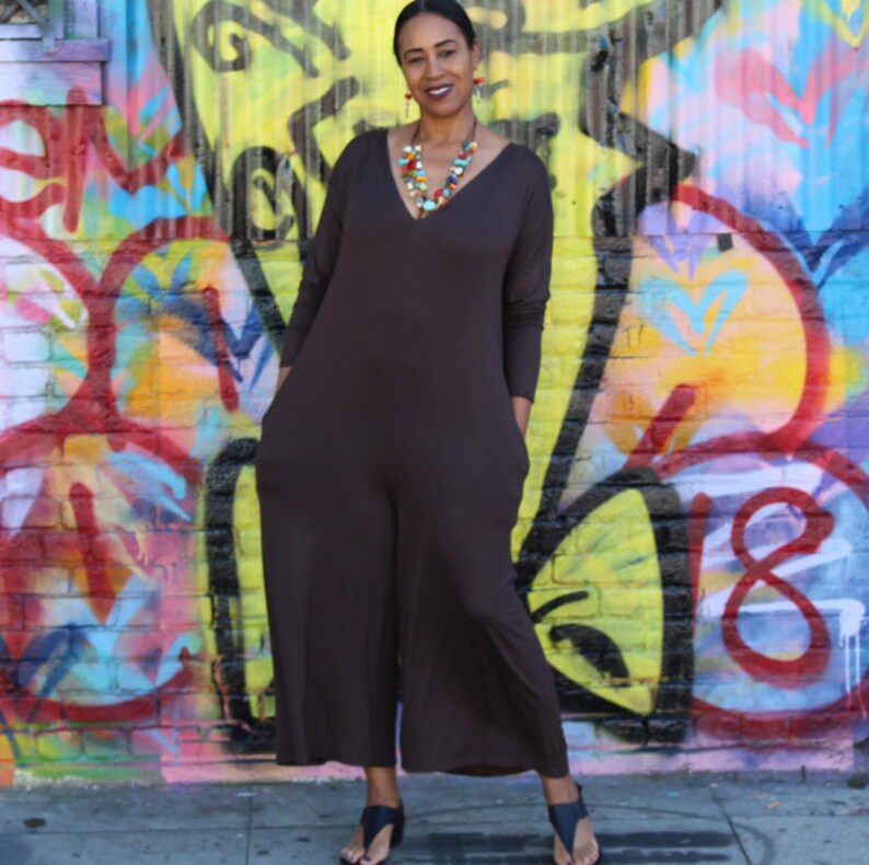 Plus Size Cropped Wide Leg Jumpsuit Long Sleeve V Neck Jersey Romper - Etsy