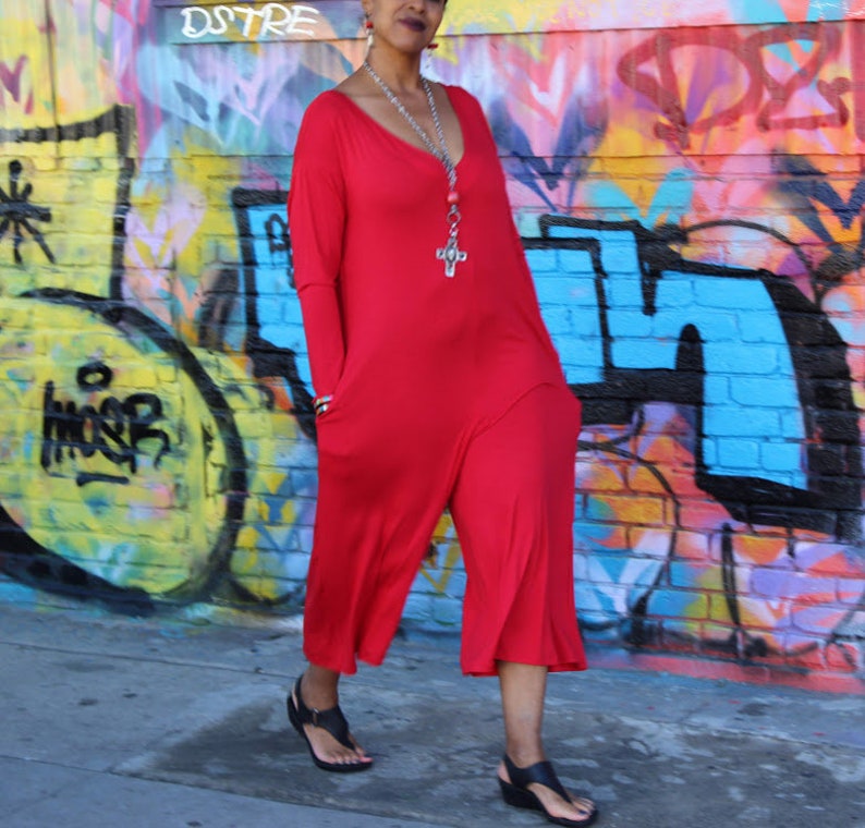 Plus Size Cropped Wide Leg Jumpsuit Long Sleeve V Neck Jersey Romper - Etsy