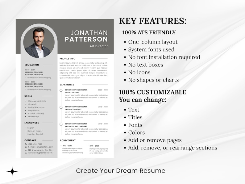 Canva Resume Template With Photo | Editable CV + Cover Letter ...