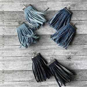 Denim Fringe Earrings Fringe Earrings Tassel Fringe Earrings - Etsy