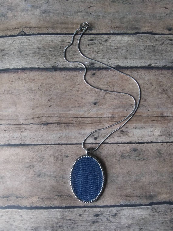 Denim Necklace Oval Rope Edge Design | Etsy