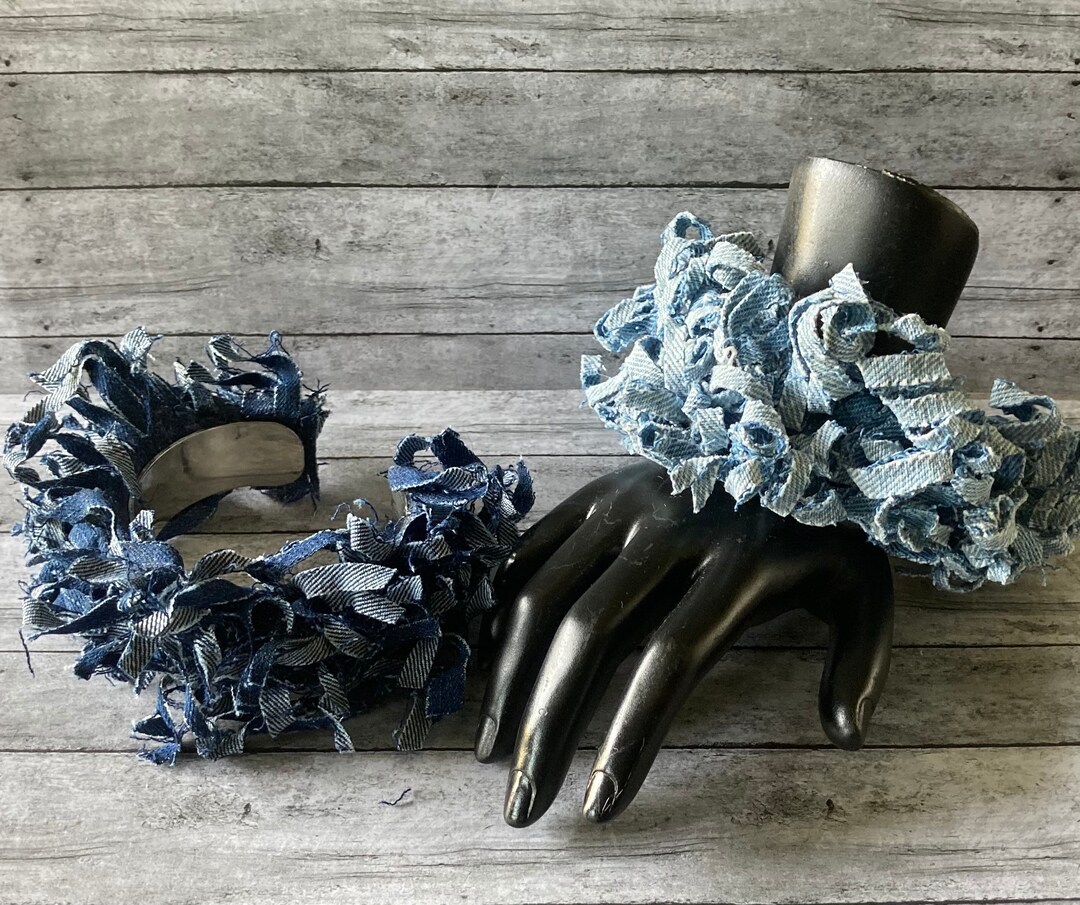 Denim Frayed Cuff Bracelet - Etsy