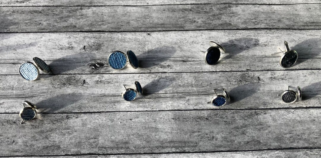 Denim Stud Earrings - Etsy