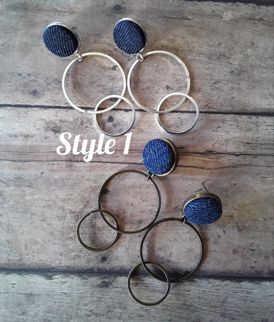 Denim Button Dangle Earrings: Upcycled Jean Jewelry - Etsy