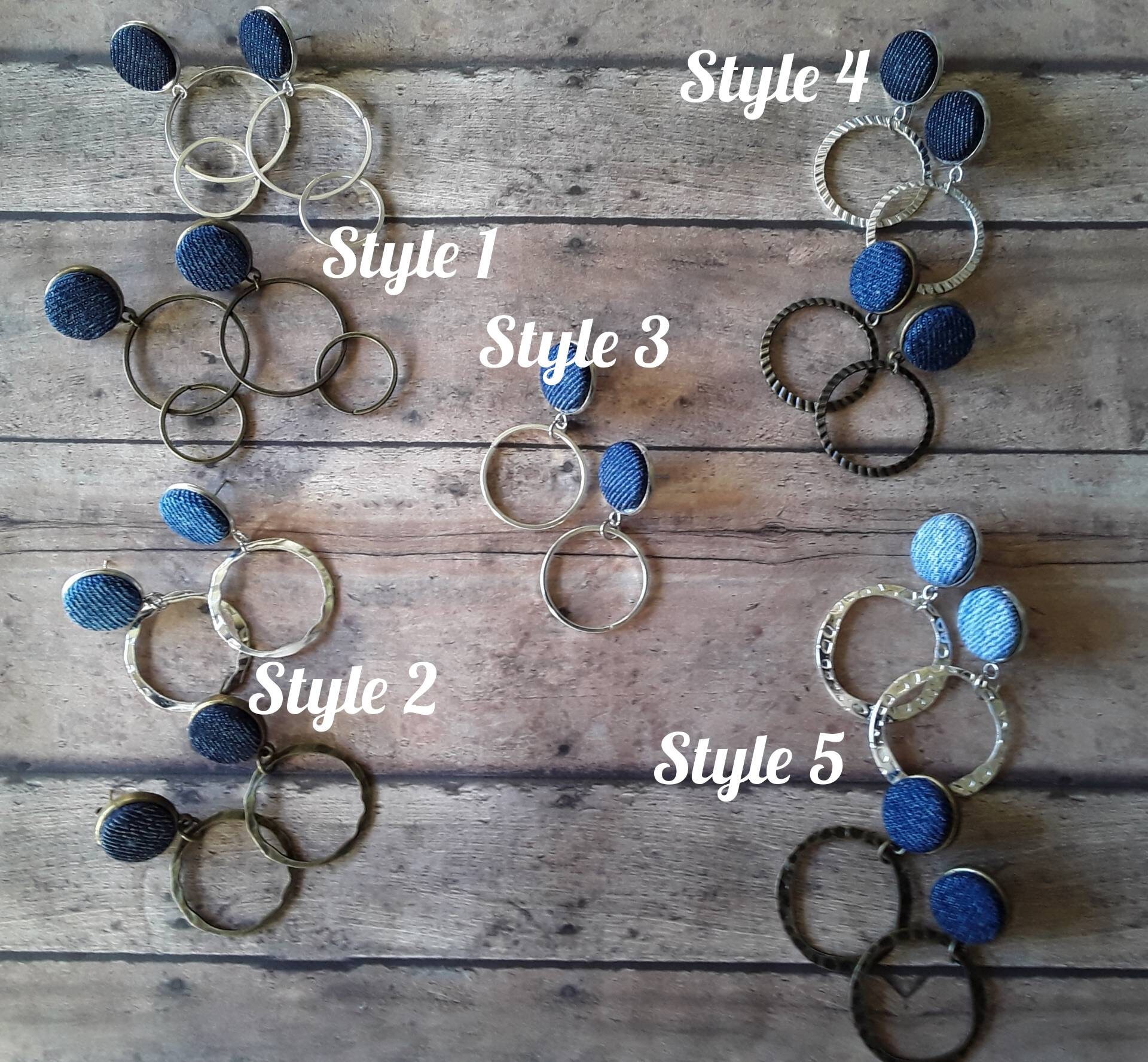 Denim Button Dangle Earrings: Upcycled Jean Jewelry - Etsy