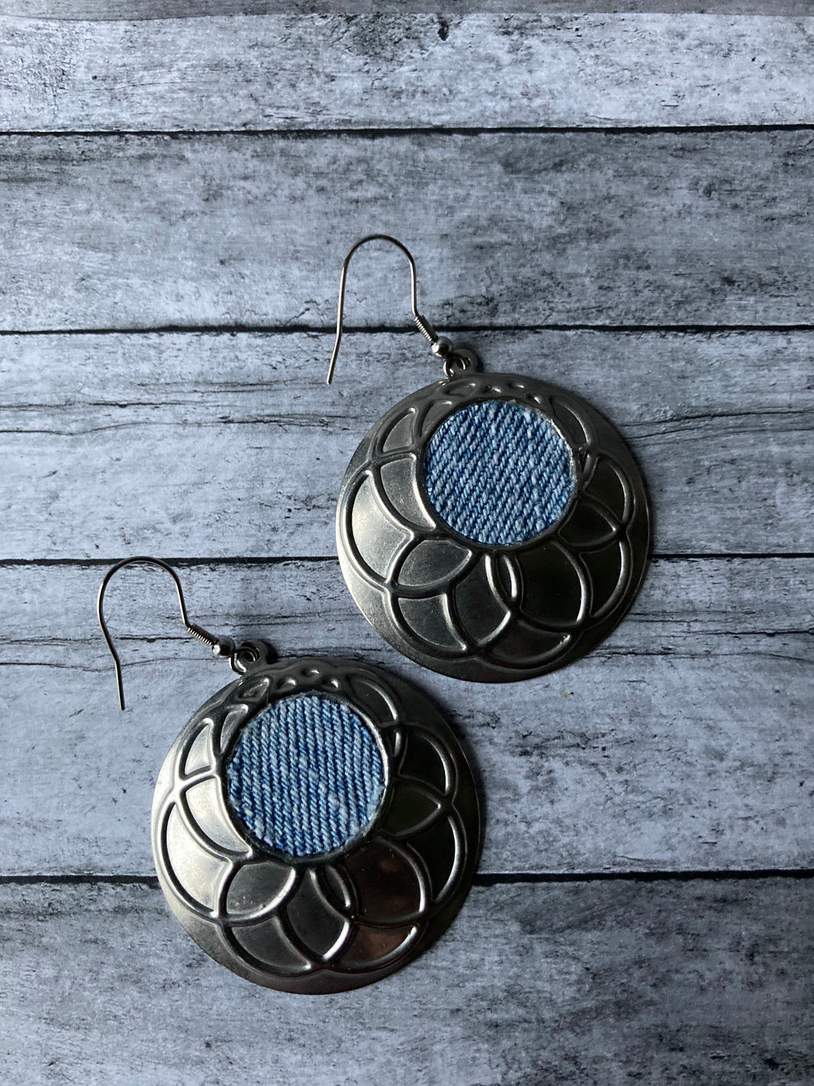 Silver Tone Denim Earrings, Unique Styles - Etsy