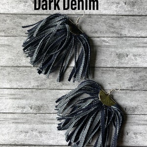 Denim Fringe Earrings Tassel Earrings - Etsy
