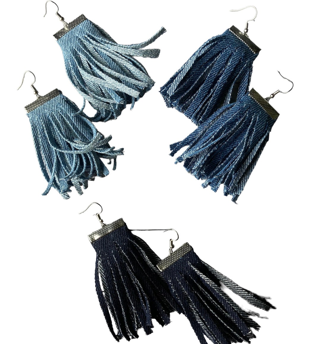 Denim Fringe Earrings Fringe Earrings Tassel Fringe Earrings - Etsy