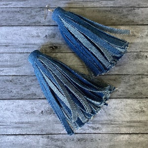 Tassel Earrings Denim Tassel Earrings Statement Earrings - Etsy