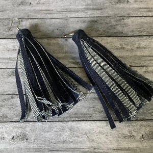 Tassel Earrings Denim Tassel Earrings Statement Earrings - Etsy