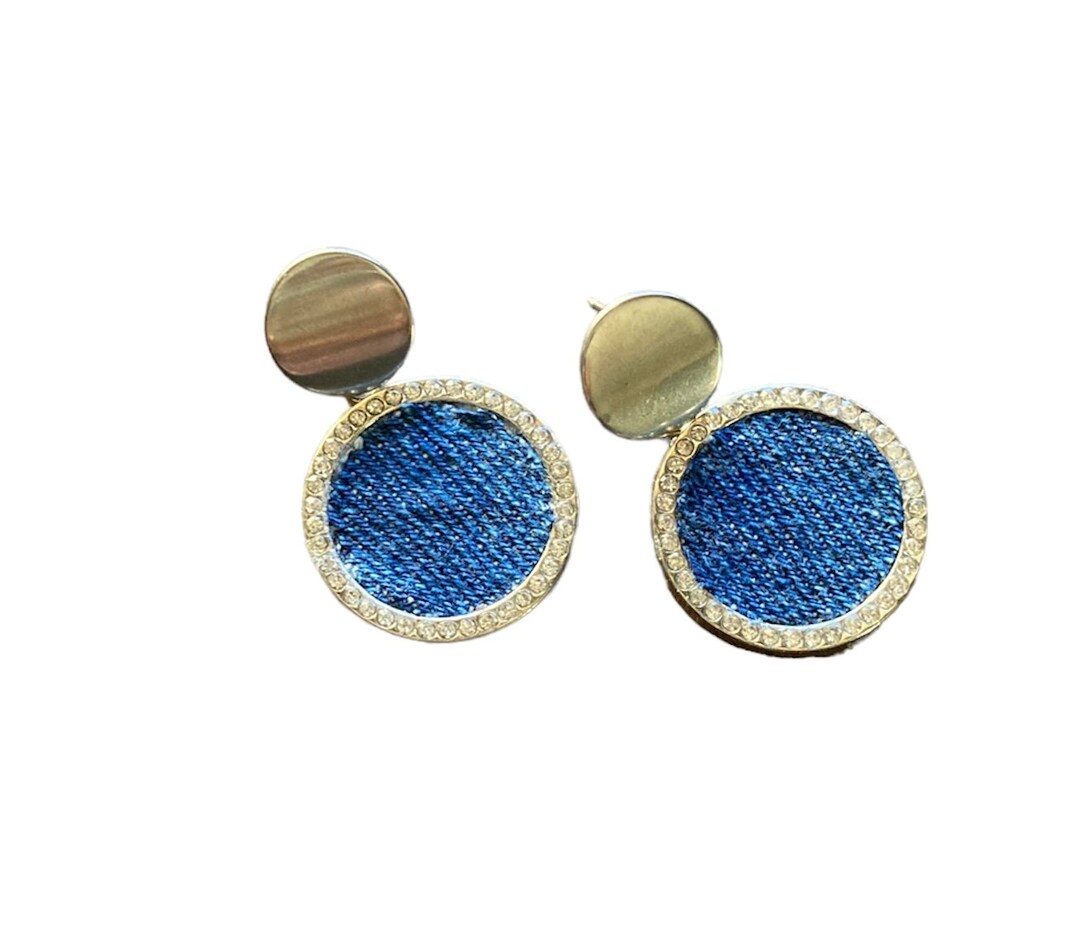 Denim Rhinestone Dangle Earrings, Stainless Steel - Etsy