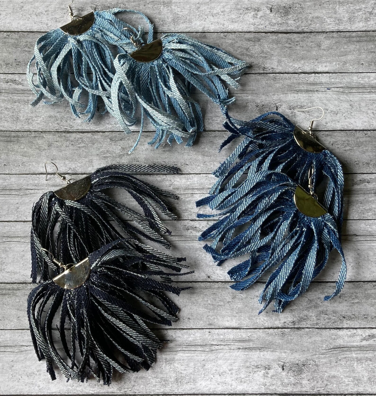 Denim Fringe Earrings Tassel Earrings - Etsy