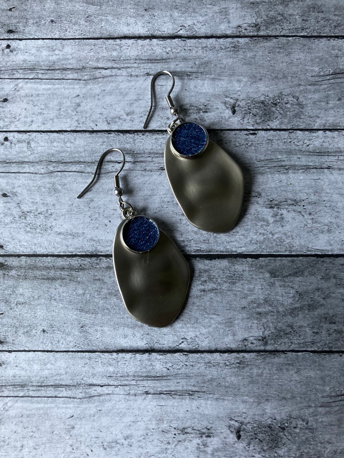 Silver Tone Denim Earrings, Unique Styles - Etsy