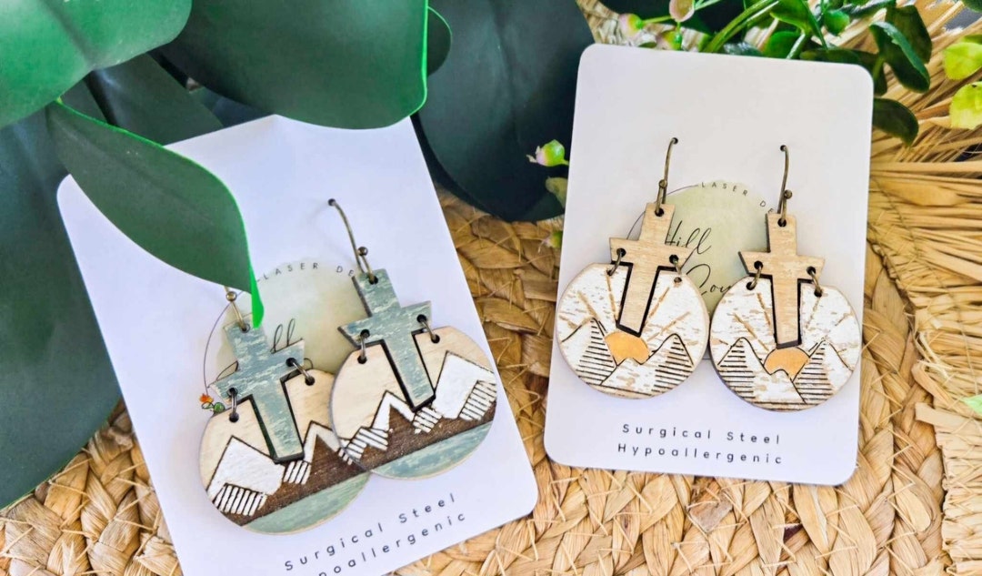 2 Mountain Cross Earring Files - Faith Earring File - Boho Jewelry ...