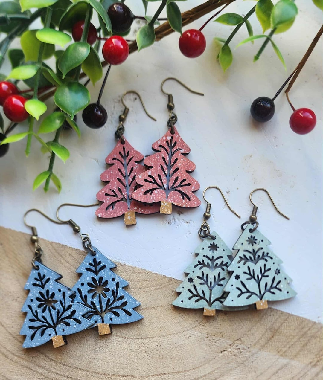 3 Christmas Tree Earring Laser Cut File – Holiday Jewelry (digital File ...