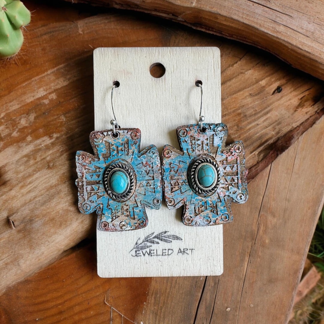 Boho Western Concho Cross Earring File - Cowgirl Western Laser File ...