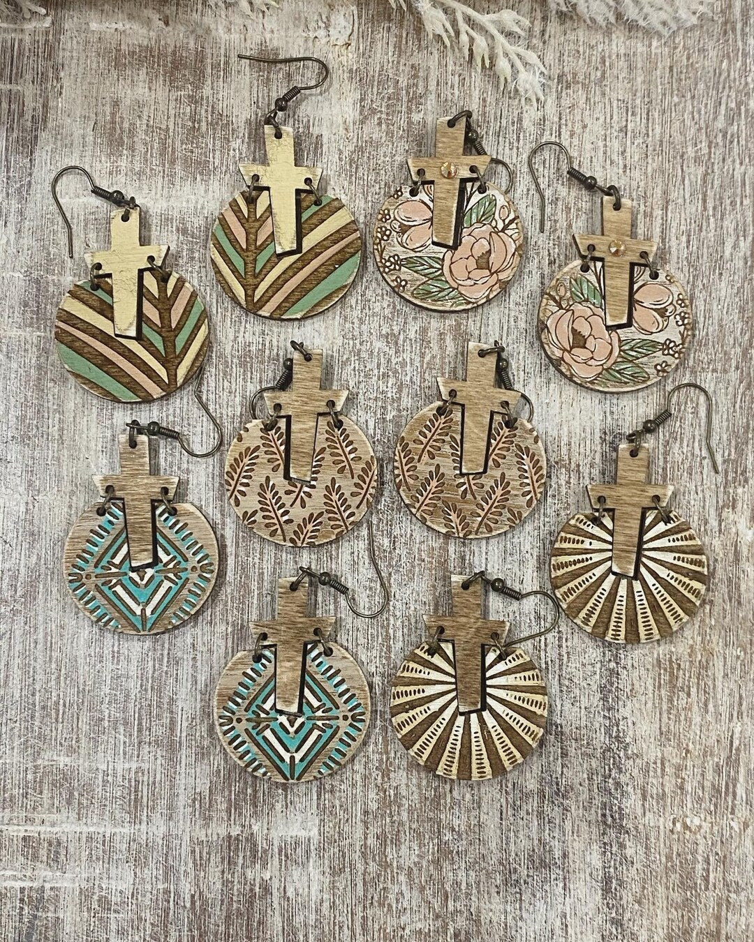 5 Cross Earring Files - Easter Flower Earring File - Boho Jewelry ...
