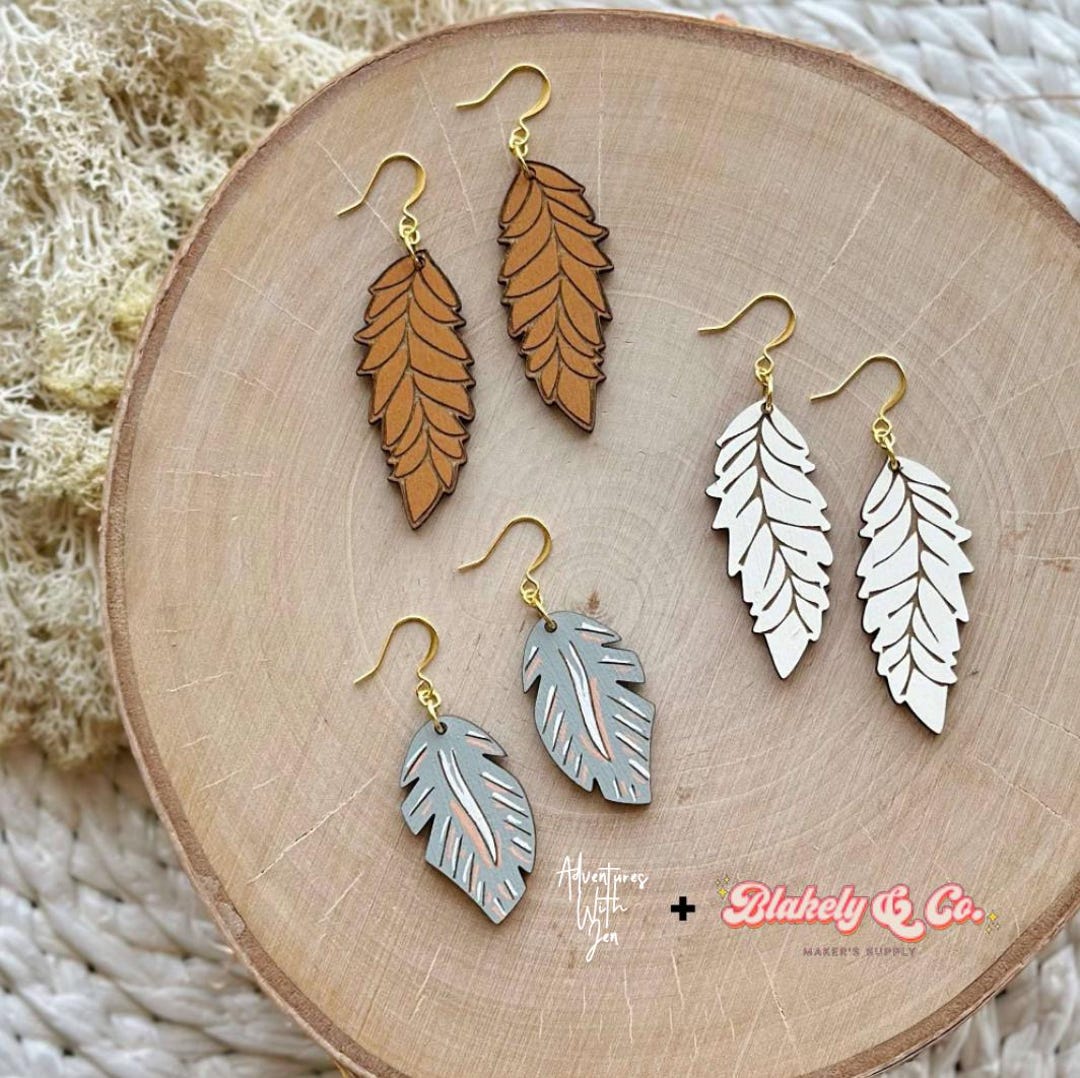 2 Engraved Feather Laser Earring Files - Boho Laser Files - Laser ...