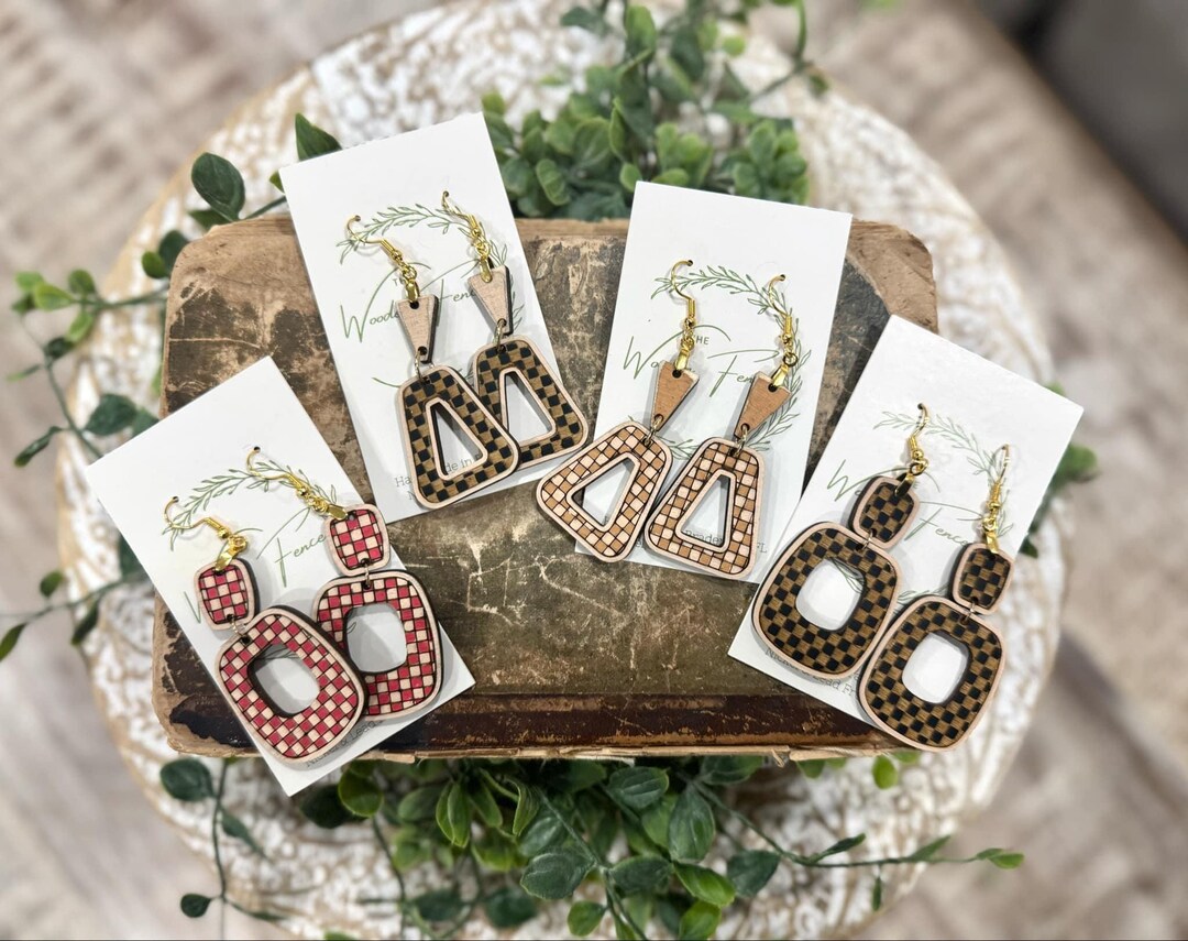 2 Checker Laser Earring Files + Connectors - Geometric Laser Earring ...