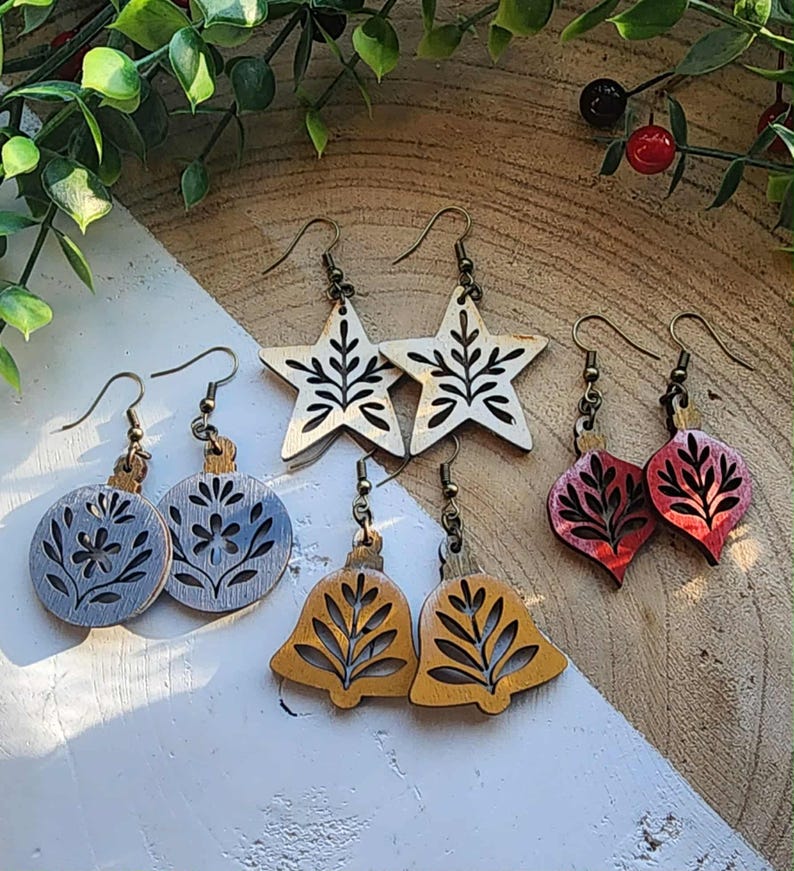 4 Christmas Cut Out Earring Laser Cut Files – Holiday Jewelry SVG - PDF ...