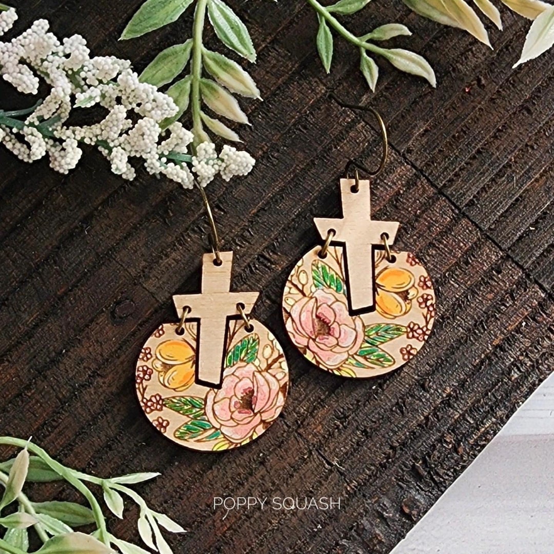 Peony Flower Cross Earring Files Faith Earring File Boho Jewelry ...