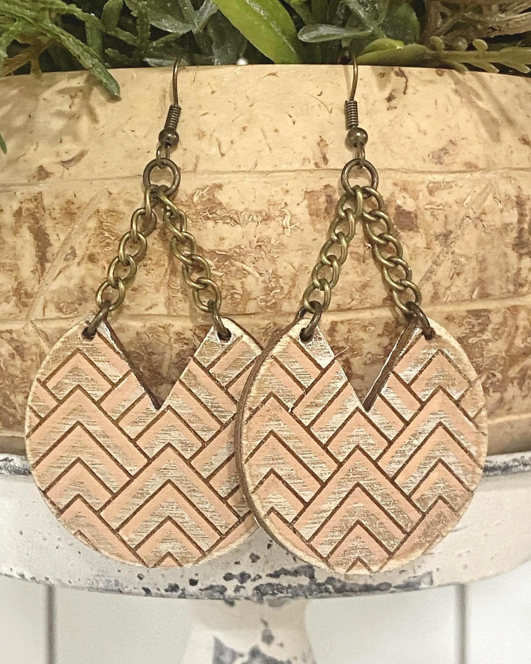 Lined Earring File - Geometric Engraved Earring - Mid Century Modern ...