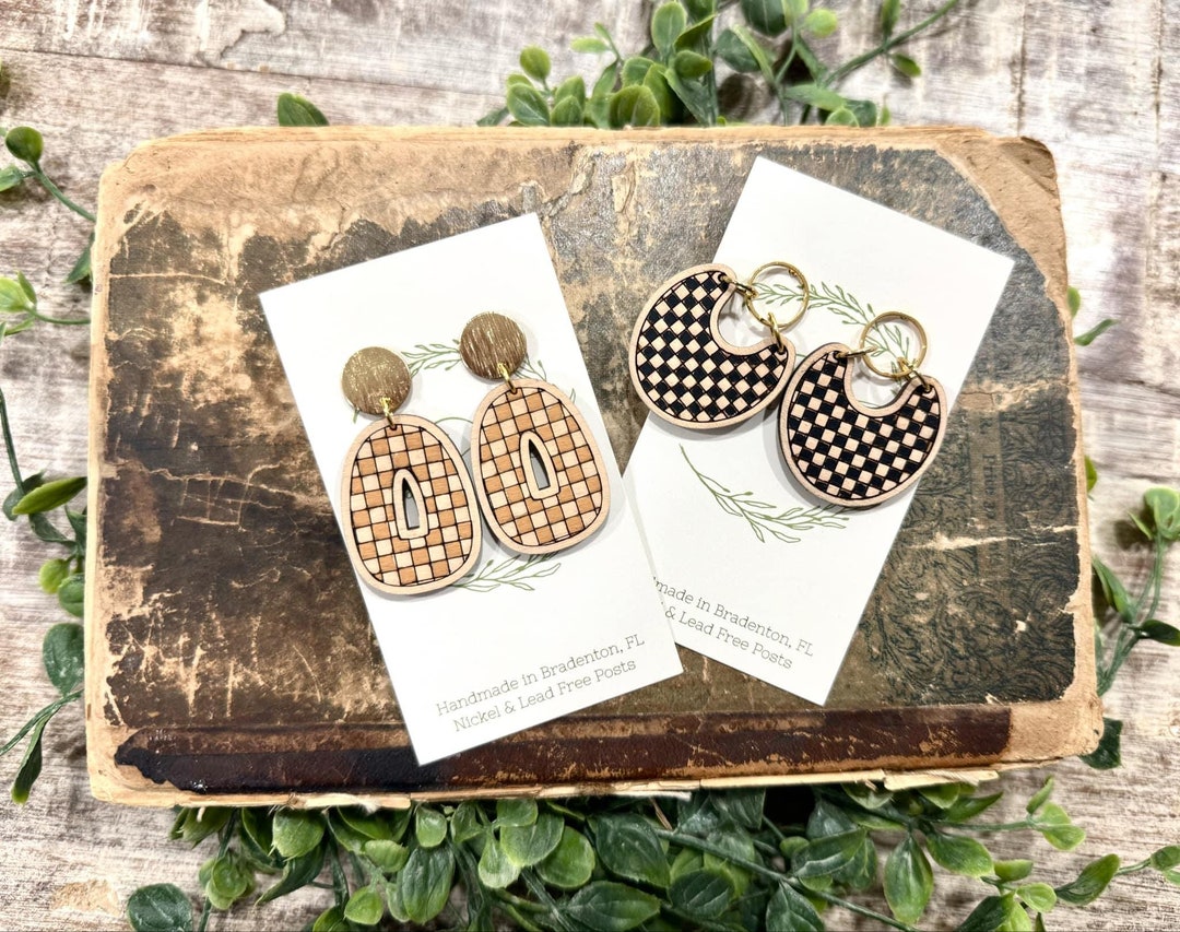 2 Checker Laser Earring Files - Retro Laser Earring Files - PDF - SVG ...