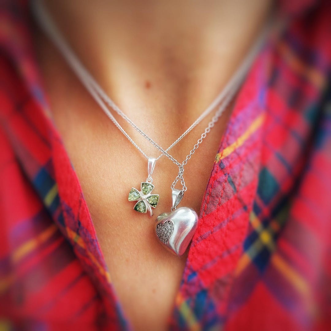 Lucky Shamrock Sterling Silver Natural Amber Necklace, Good Luck ...