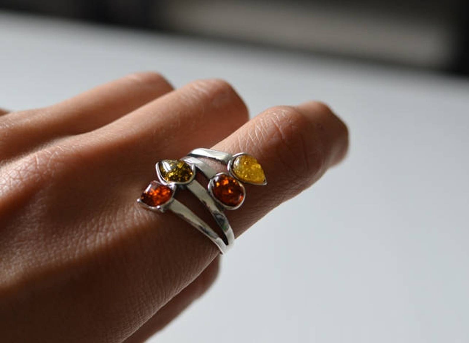Gemstone Amber Ring Sterling Silver Ring With Baltic Amber | Etsy