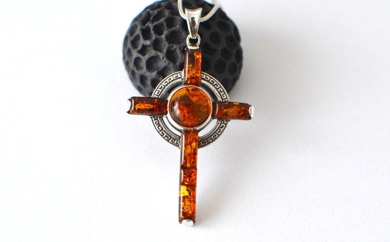 Amber Cross Necklace Silver Cross Jewelry Large Cross for Men - Etsy