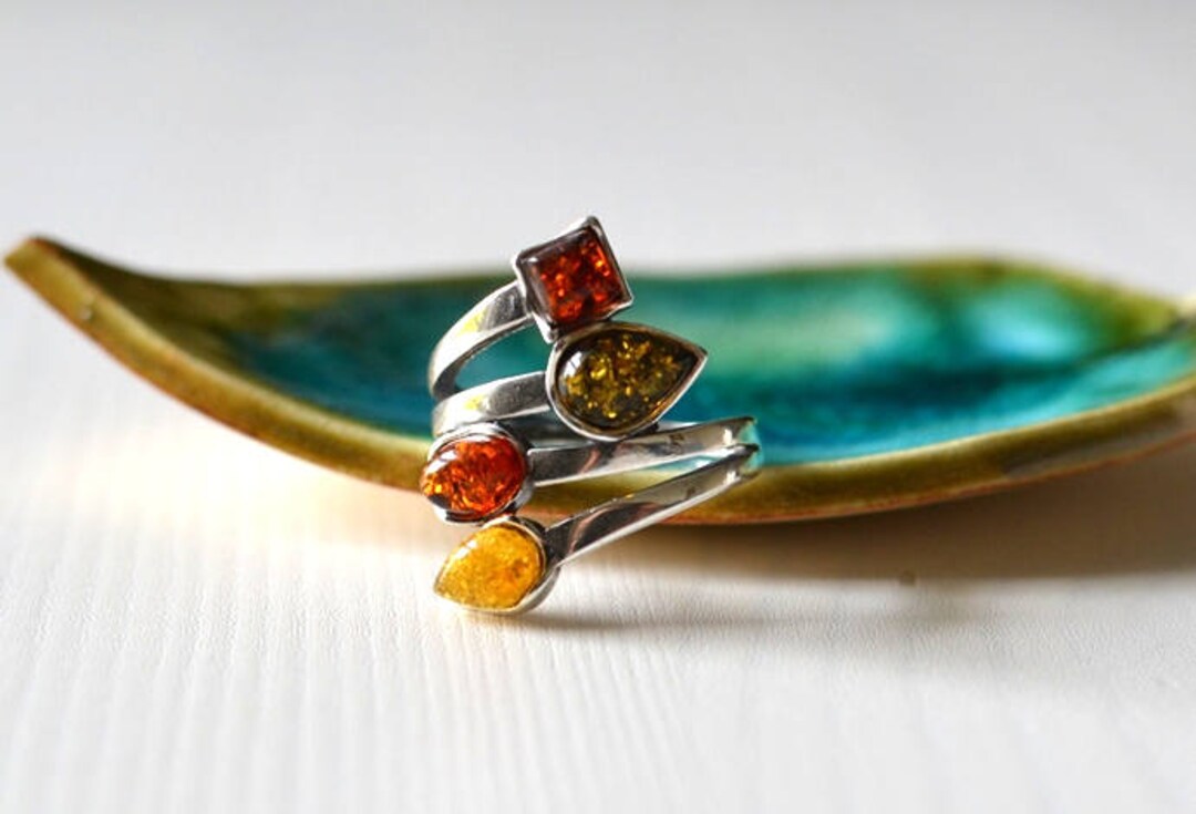 Gemstone Amber Ring Sterling Silver Ring With Baltic Amber, Multicolor ...