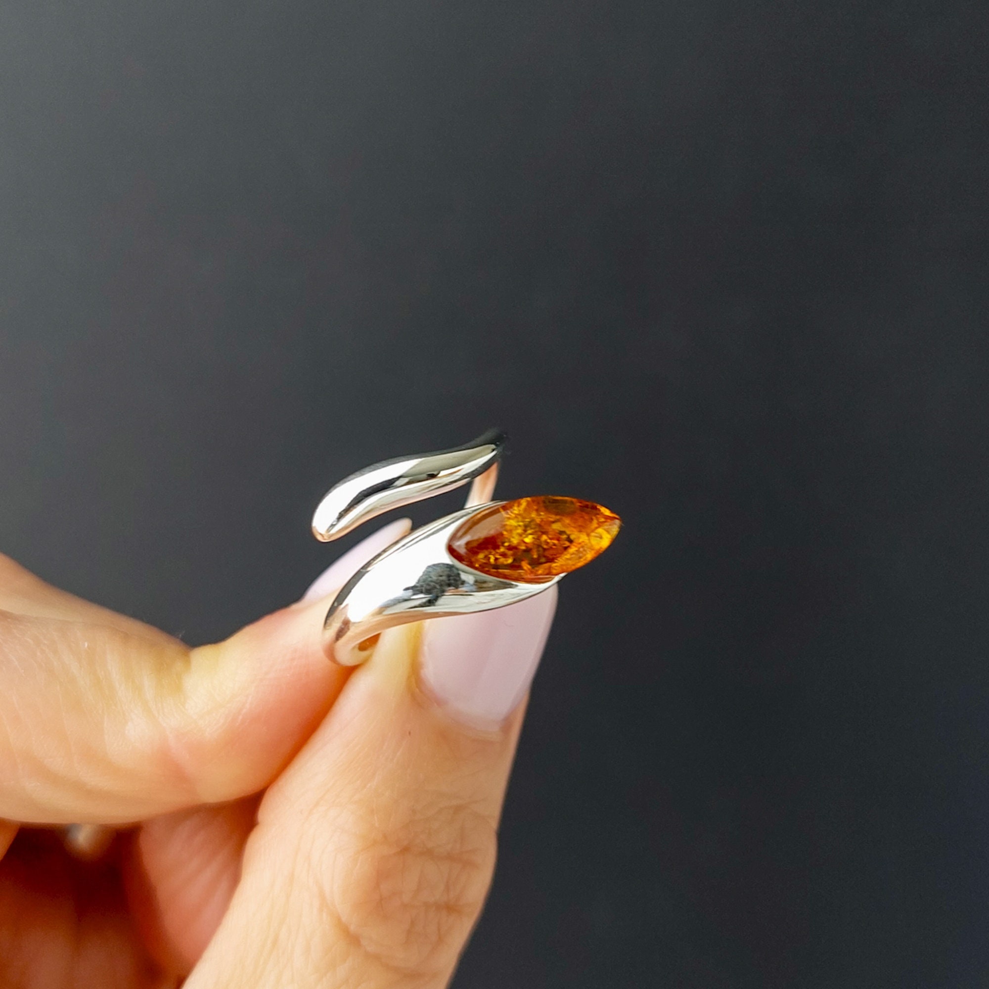 Baltic Amber Ring Natural Amber Silver Ring Modern Adjustable Ring Gift ...