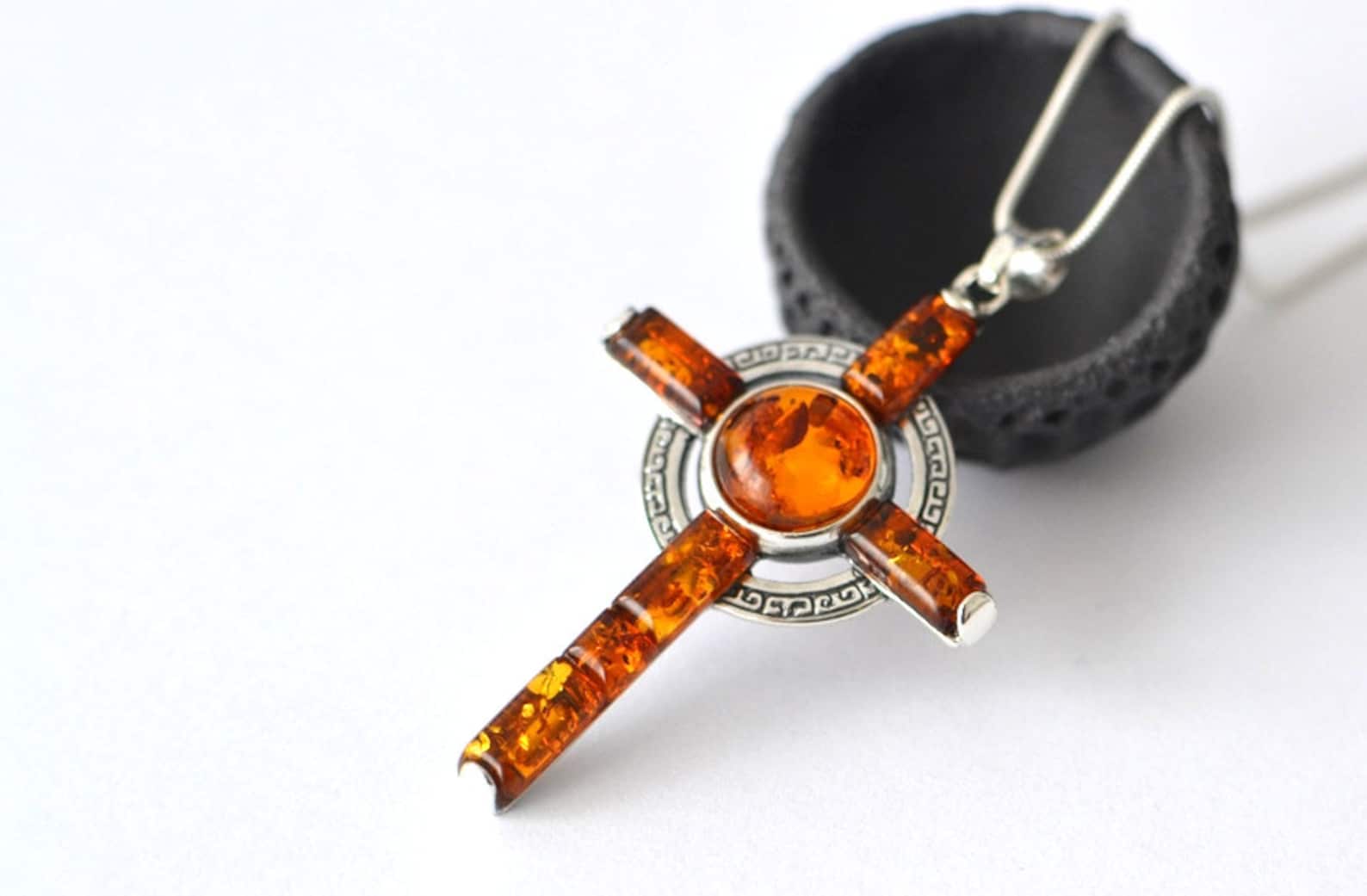Amber Cross Necklace Silver Cross Jewelry Large Cross for Men - Etsy