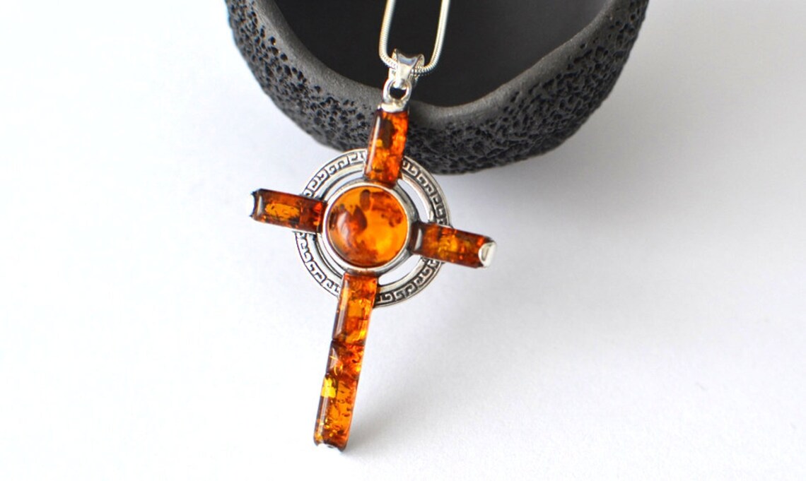 Amber Cross Necklace Silver Cross Jewelry Large Cross for Men - Etsy