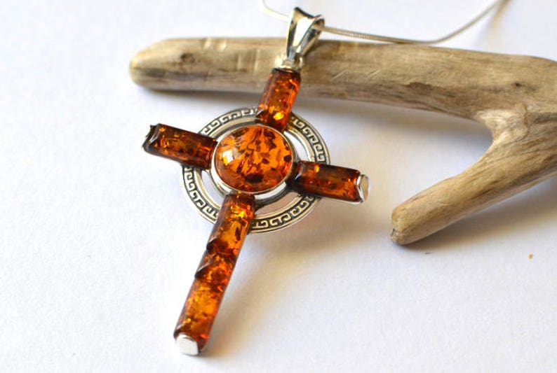 Amber Cross Necklace Silver Cross Jewelry Large Cross for | Etsy