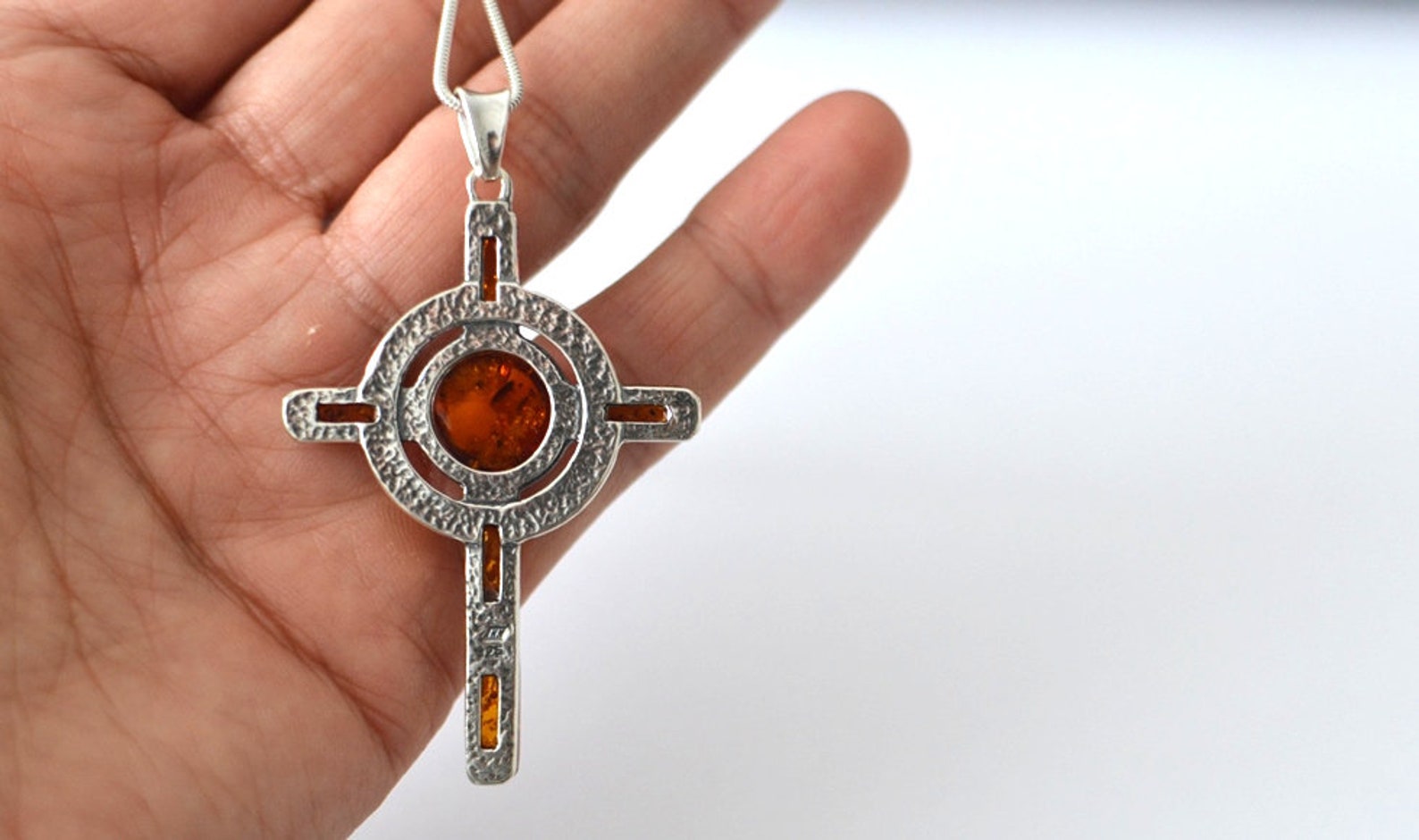 Amber Cross Necklace Silver Cross Jewelry Large Cross for | Etsy